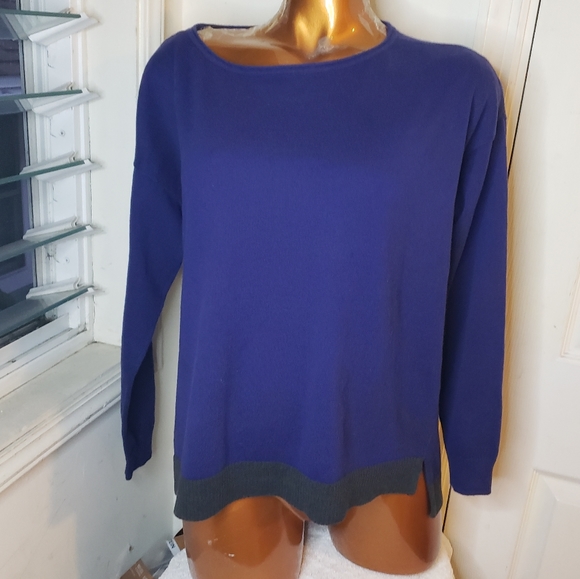 Eileen Fisher | Sweaters | Eileen Fisher Color Block Royal Blue Crew ...